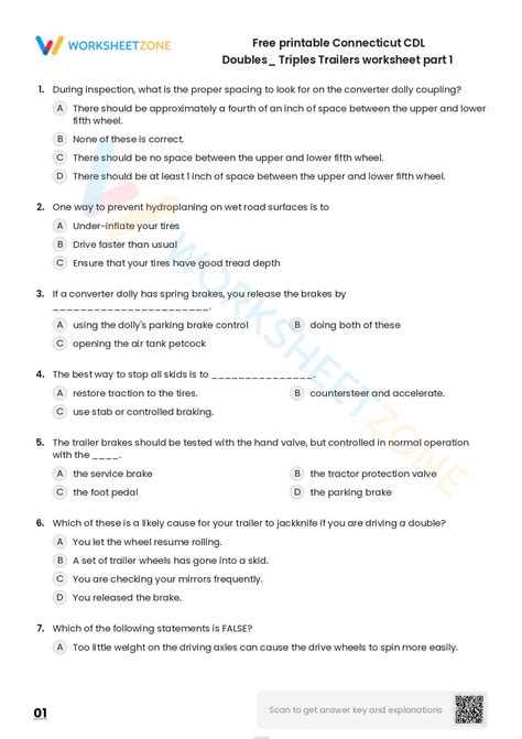 Free Printable Connecticut Cdl Doubles Triples Trailers Worksheet Part 1