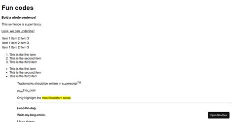 Cheat Sheet Codesandbox