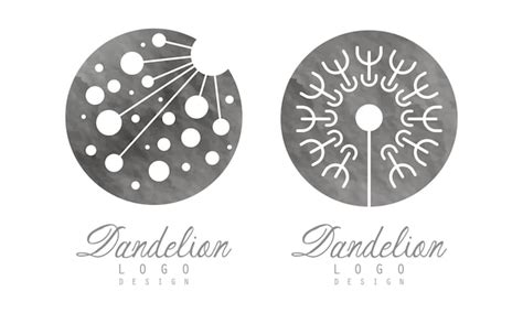 단델리온 플라워 헤드 로고 디자인 템플릿 터 세트 프리미엄 벡터