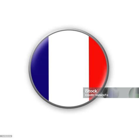 프랑스 국기 프랑스 국기의 색상으로 된 둥근 배지 흰색 배경에 고립되어 있습니다 디자인 요소 3d 그림 개념에 대한 스톡 사진