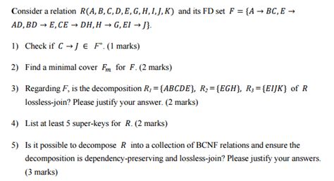 solved consider a relation r a b c d e g h i j k and