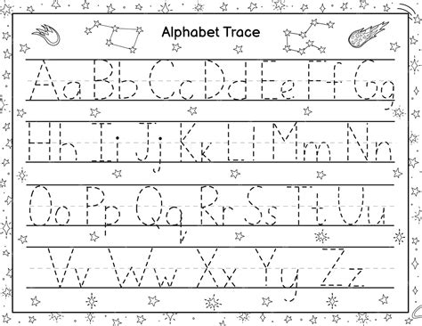 Trace La Página De Actividades Del Alfabeto Para Niños Hoja De Trabajo En Blanco Y Negro De