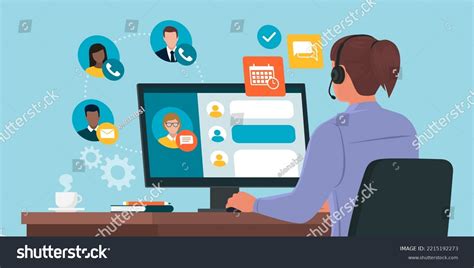 Professional Virtual Assistant Sitting Desk Working Stock Vector Royalty Free 2215192273
