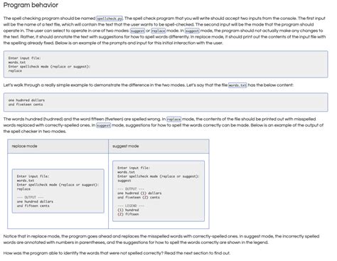 Solved Program Behavior The Spell Checking Program Should Be