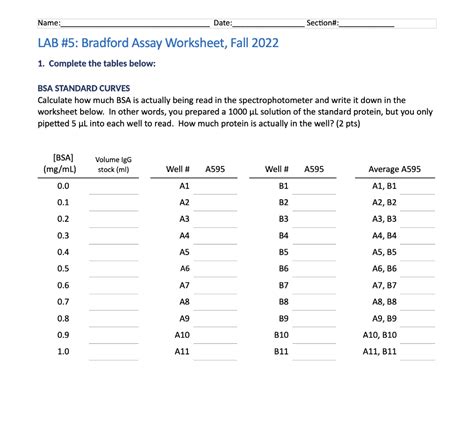 Lab 5 Bradford Assay Worksheet Fall 2022 1