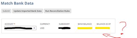 Match Bank Data Bank Balance Is Not Displaying Rnetsuite