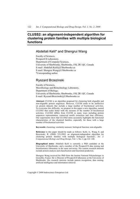 Pdf Cluss2 An Alignment Independent Algorithm For Clustering Protein Families With Multiple