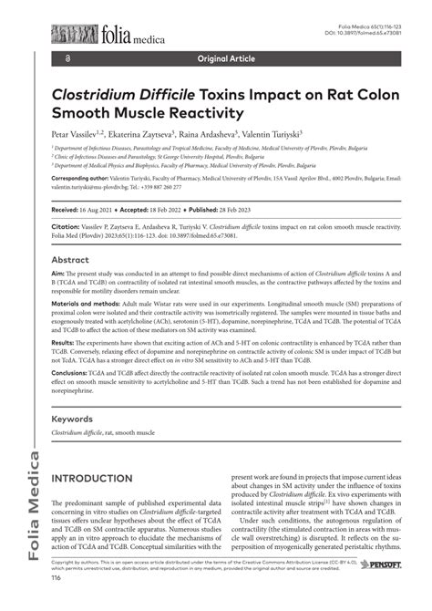 Pdf Clostridium Difficile Toxins Impact On Rat Colon Smooth Muscle Reactivity