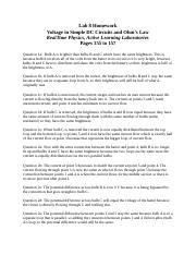 Lab Homework Voltage In Simple DC Circuits And Ohm S Law Docx Lab Homework Voltage In