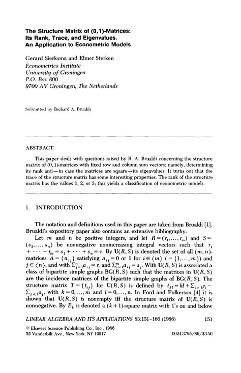 The Structure Matrix Of 0 1 Matrices The Structure Matrix Of Ol