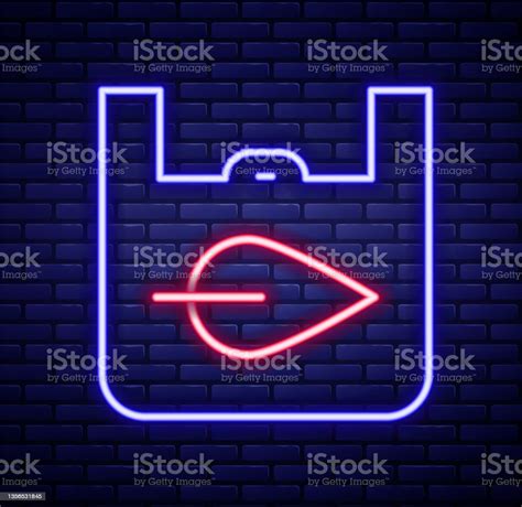 벽돌 벽 배경에 고립 된 재활용 아이콘이있는 빛나는 네온 라인 종이 쇼핑 백 재활용 기호가 있는 가방 다채로운 개요 개념 벡터 가방에 대한 스톡 벡터 아트 및 기타 이미지