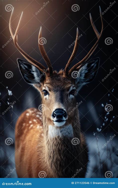 Verbluffend Portret Van Een Jong Hert Met Majestueuze Geweien Die In