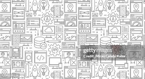 Web Development Seamless Pattern White Background With Line Icons High