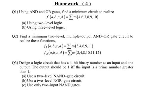 Solved Q1 Using And And Or Gates Find A Minimum Circuit To