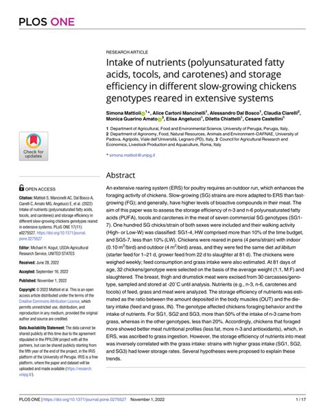 Pdf Intake Of Nutrients Polyunsaturated Fatty Acids Tocols And Carotenes And Storage