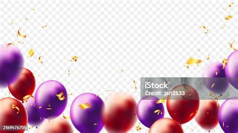 현실적인 헬륨 풍선과 색종이 조각이 있는 축제 배경 배경 파티 이벤트 공휴일에 대한 스톡 벡터 아트 및 기타 이미지 공휴일 금색 기념일 Istock