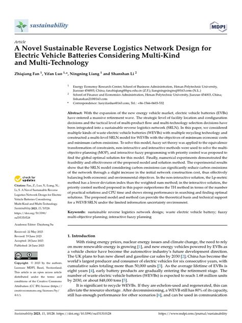 A Novel Sustainable Reverse Logistics Network Design For Electric Vehicle Batteries Considering