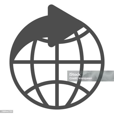 방향 화살표 와 세계 지구본 단색 아이콘 납품 개념 벡터 그래픽 흰색 배경에 행성과 주소 기호 모바일 또는 웹 디자인용 글리프 스타일 아이콘 3 명에 대한 스톡 벡터 아트