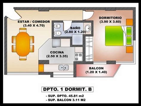 Plano De Departamento De 1 Dormitorio Planos Departamentos Dormitorios
