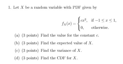 solved 1 let x be a random variable with pdf given by cra