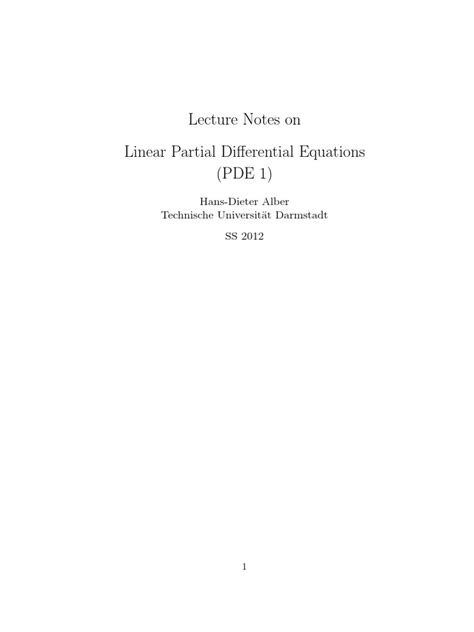 Lecture Notes On Linear Partial Differential Equations Pde 1 Pdf Greens Function Wave
