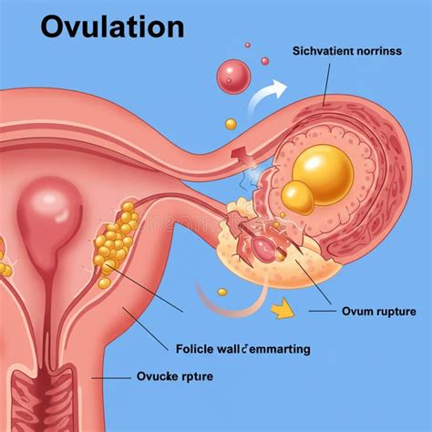 Illustration Of The Ovulation Process In The Human Female Reproductive System It Stock