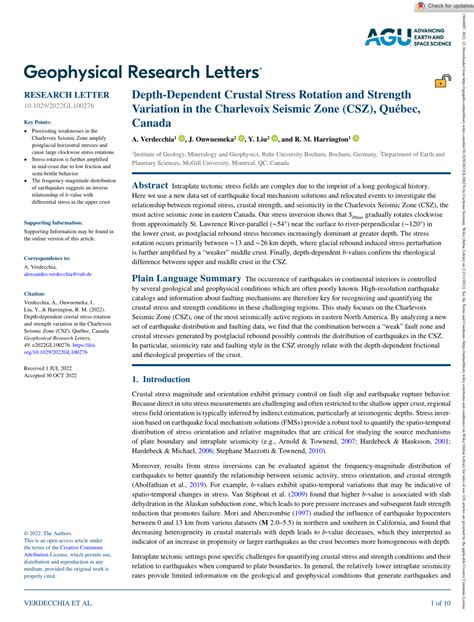 Pdf Depth Dependent Crustal Stress Rotation And Strength Variation In The Charlevoix Seismic