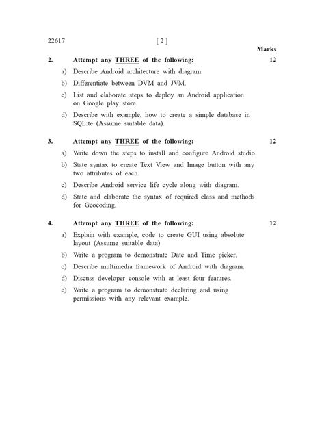 Mobile Application Development 22617 Old Question Paper With Model