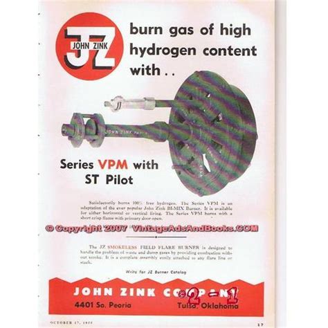 John Zink Company 1955 Flare Burner Oil Well Vpm St Pilot Vintage Ad On