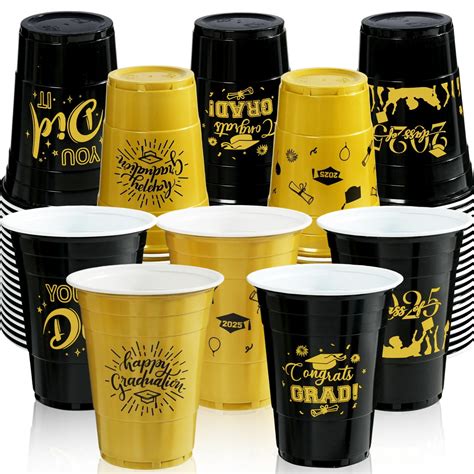 Cuploov Graduation Decorations 2025 Party Cups 100pcs 16 Oz Gold And