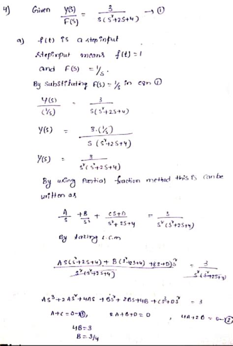 4 Consider The Transfer Function Ys 3 Fs Ss2 2s 4 A