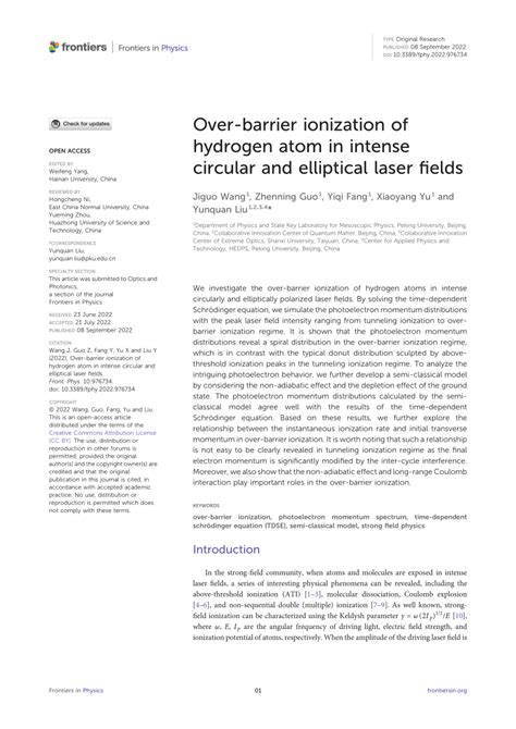 Pdf Over Barrier Ionization Of Hydrogen Atom In Intense Circular And