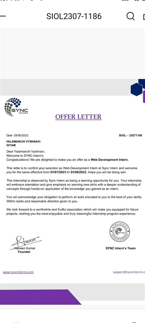 Yalamanchi Vyshnavi On Linkedin Hello Syncinterns Syncintern