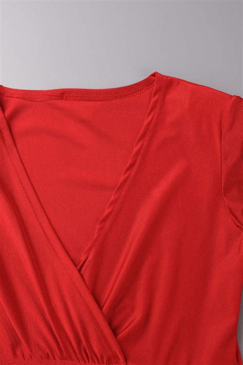 Wholesale Red Sexy Solid Patchwork V Neck Evening Dress Dresses K67194
