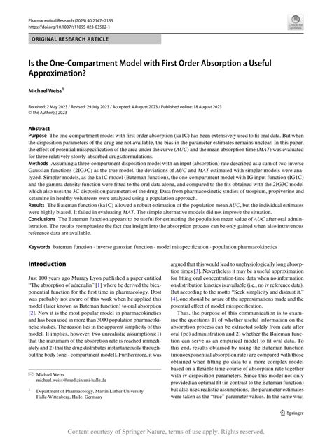 Pdf Is The One Compartment Model With First Order Absorption A Useful