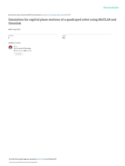 Simulationfor Sagittal Plane Motionsofa Quadruped Robot Using Matlaband