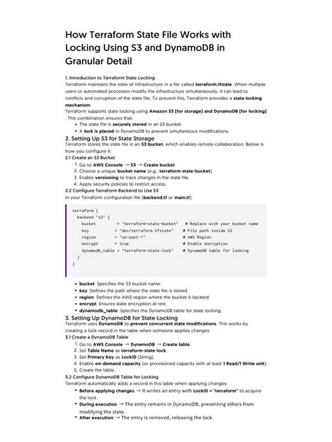 How Terraform State File Works With Locking Using S3 And Dynamodb In Granular Detail Pdf
