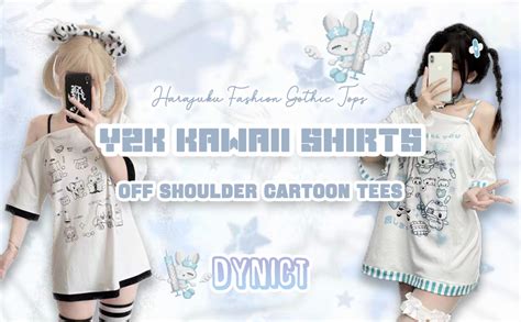 Y2k Kawaii Shirts For Women Cartoon Graphic Tees Off Shoulder Cutecore