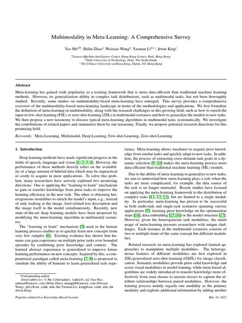 Multimodality In Meta Learning A Comprehensive Survey Pdf Learning Deep Learning