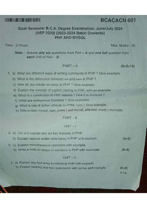 6th Sem Bca Nep 2023 24 Exam Papers Php Mysql Wcms And Advanced Java