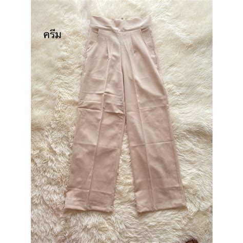 กางเกงทรงกระบอกเอวสูงซิปหลัง ผ้าฮานาโกะมีกระเป๋า2ข้าง Nida Brand Thaipick