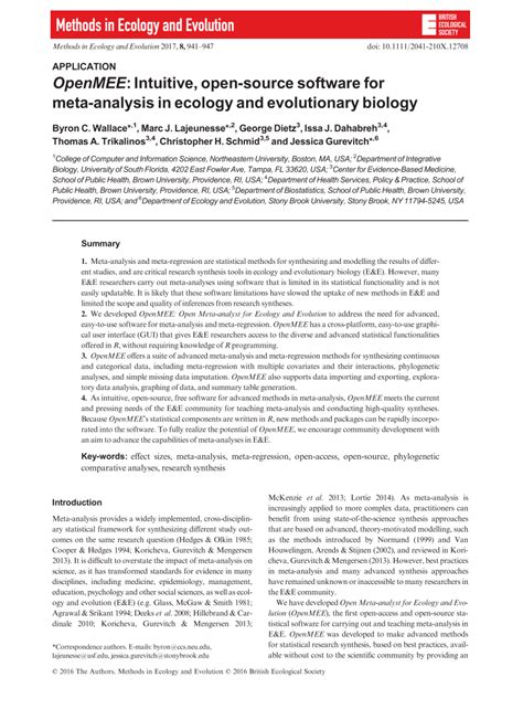 PDF OpenMEE Intuitive Open Source Software For Meta Analysis In Ecology And Evolutionary Biology