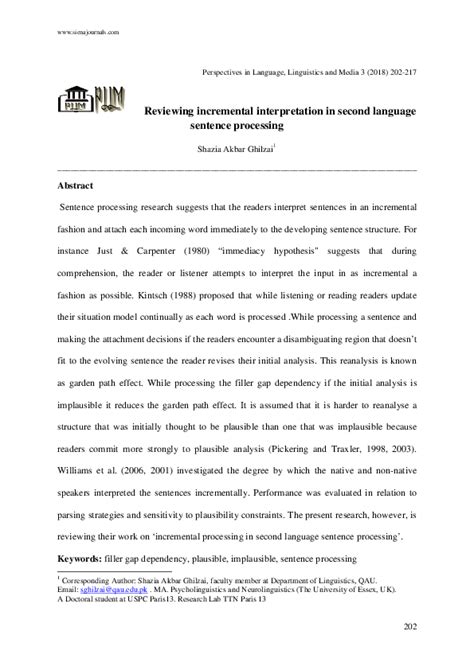 Pdf Reviewing Incremental Interpretation In Second Language Sentence Processing