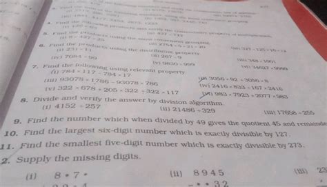 8 Divide And Verify The Answer By Division Algorithmi 4152÷257ii