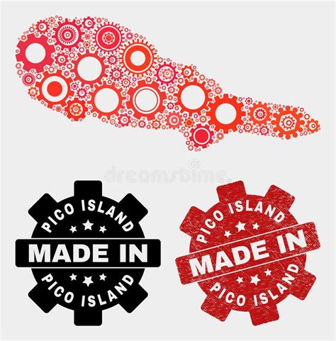 Mosaic Pico Island Map Of Cog Items And Grunge Seal Stock Vector Illustration Of Gear Seal