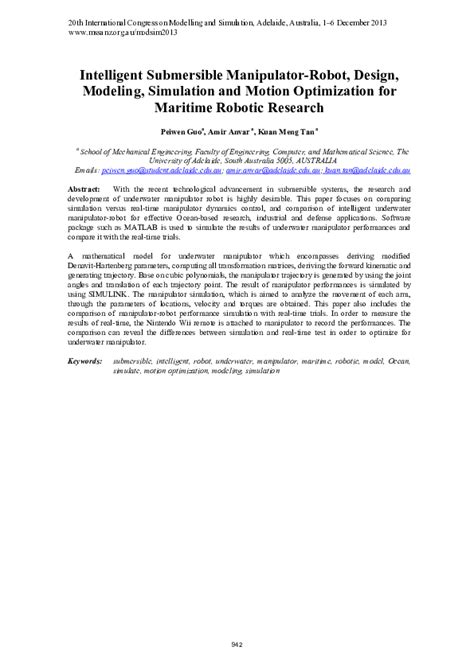 Pdf Intelligent Submersible Manipulator Robot Design Modeling