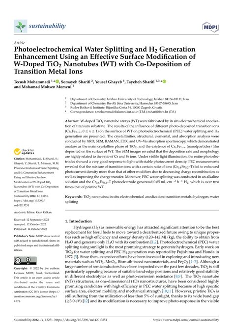 Pdf Photoelectrochemical Water Splitting And H2 Generation Enhancement Using An Effective