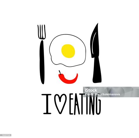 손으로 그린 벡터 일러스트 레이 션 요리 나는 문자를 먹는 사랑 해요 계란 포크 및 나이프 튀김 요리 컨셉 건강한 식생활에 대한 스톡 벡터 아트 및 기타 이미지 Istock