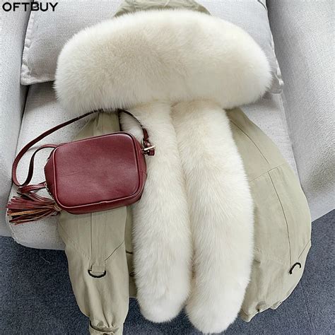 Oftbuy настоящая меховая парка зимняя куртка для женщин из натурального меха лисы енота пальто