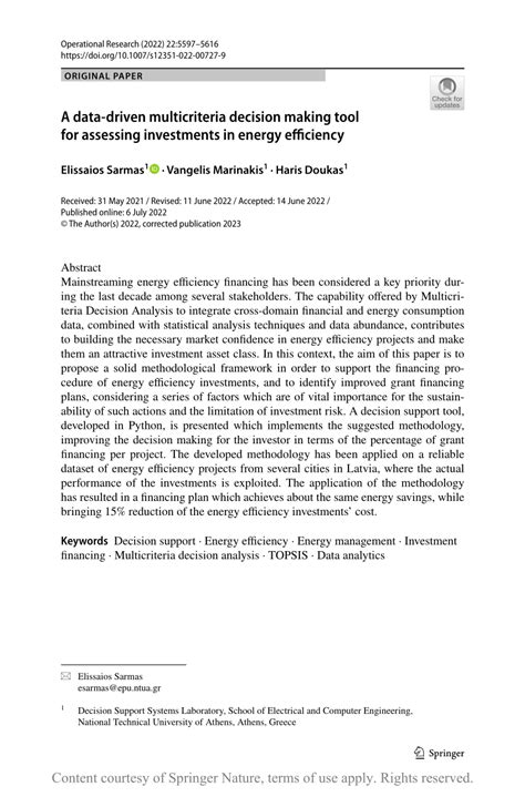 PDF A Data Driven Multicriteria Decision Making Tool For Assessing Investments In Energy